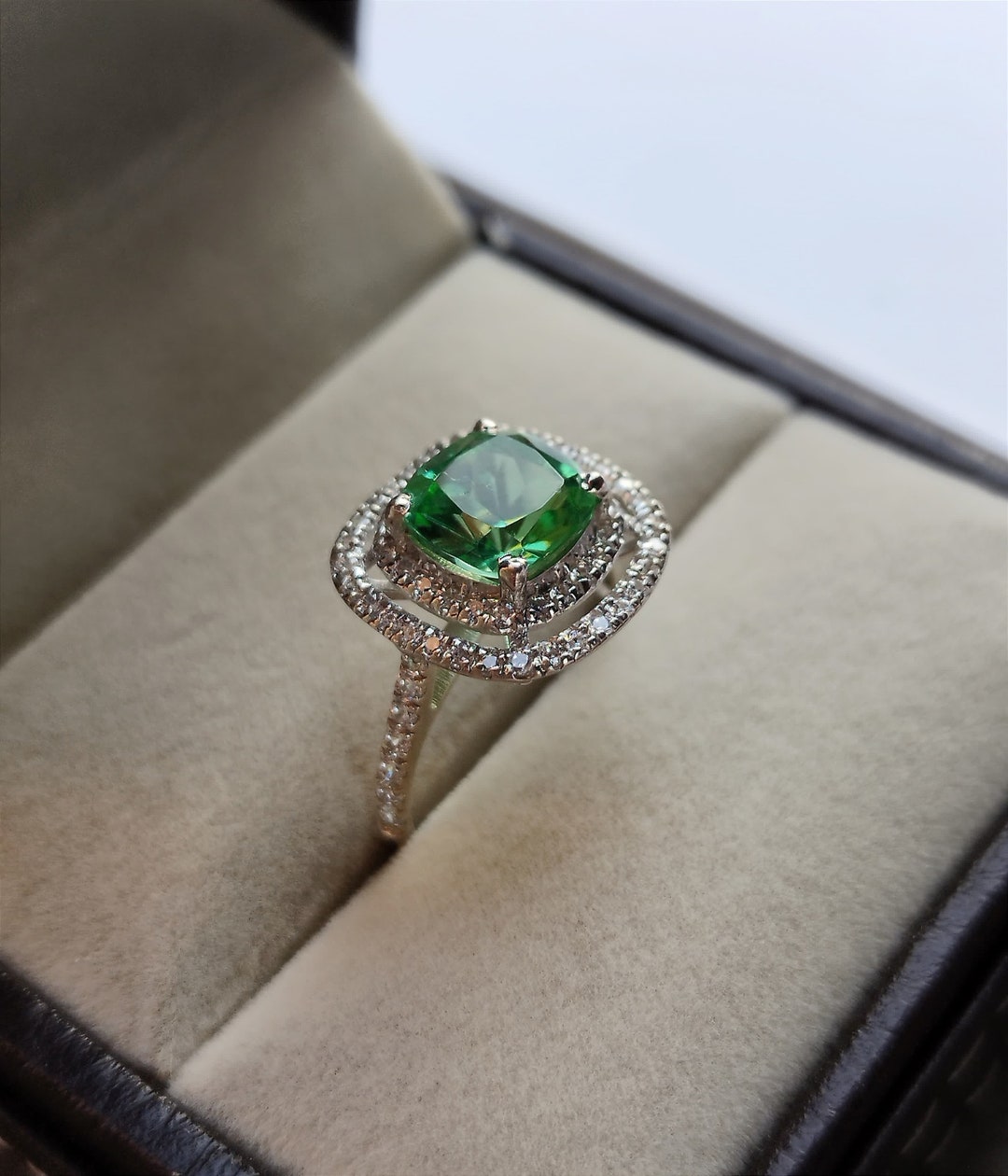 Tsavorite Gemstone Ring/ Cushion Cut Tsavorite Gemstone/ 925 Sterling ...