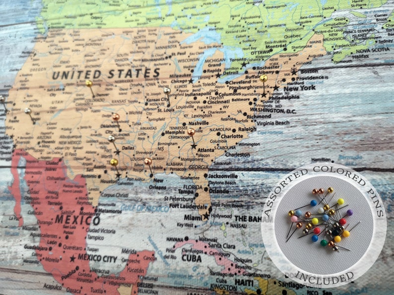 Large World Map Push Pin Nautical Style Huge Travel Wall Decor Modern ...