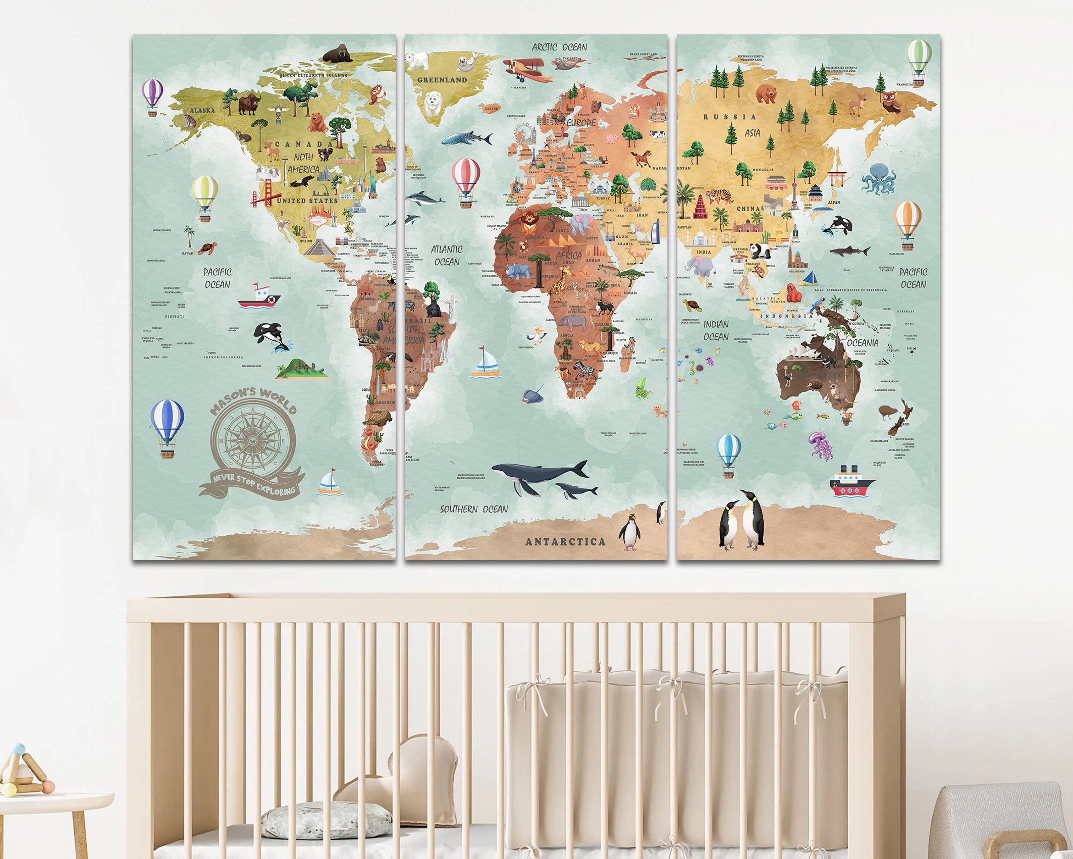 Wanderlust World Map Printable Kids World Map Nursery Homeschooling ...