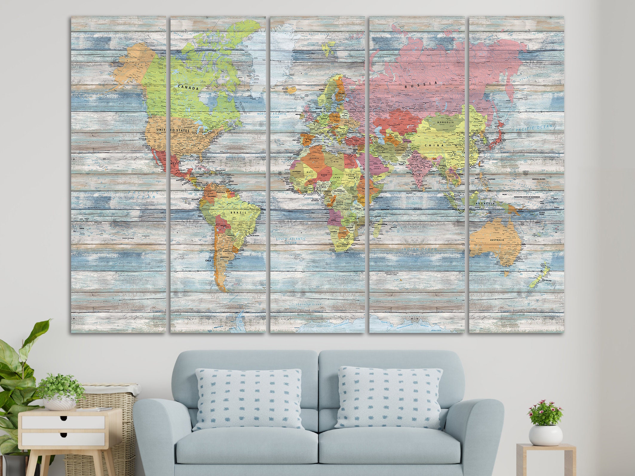 Large World Map Push Pin Nautical Style Huge Travel Wall Decor Modern ...