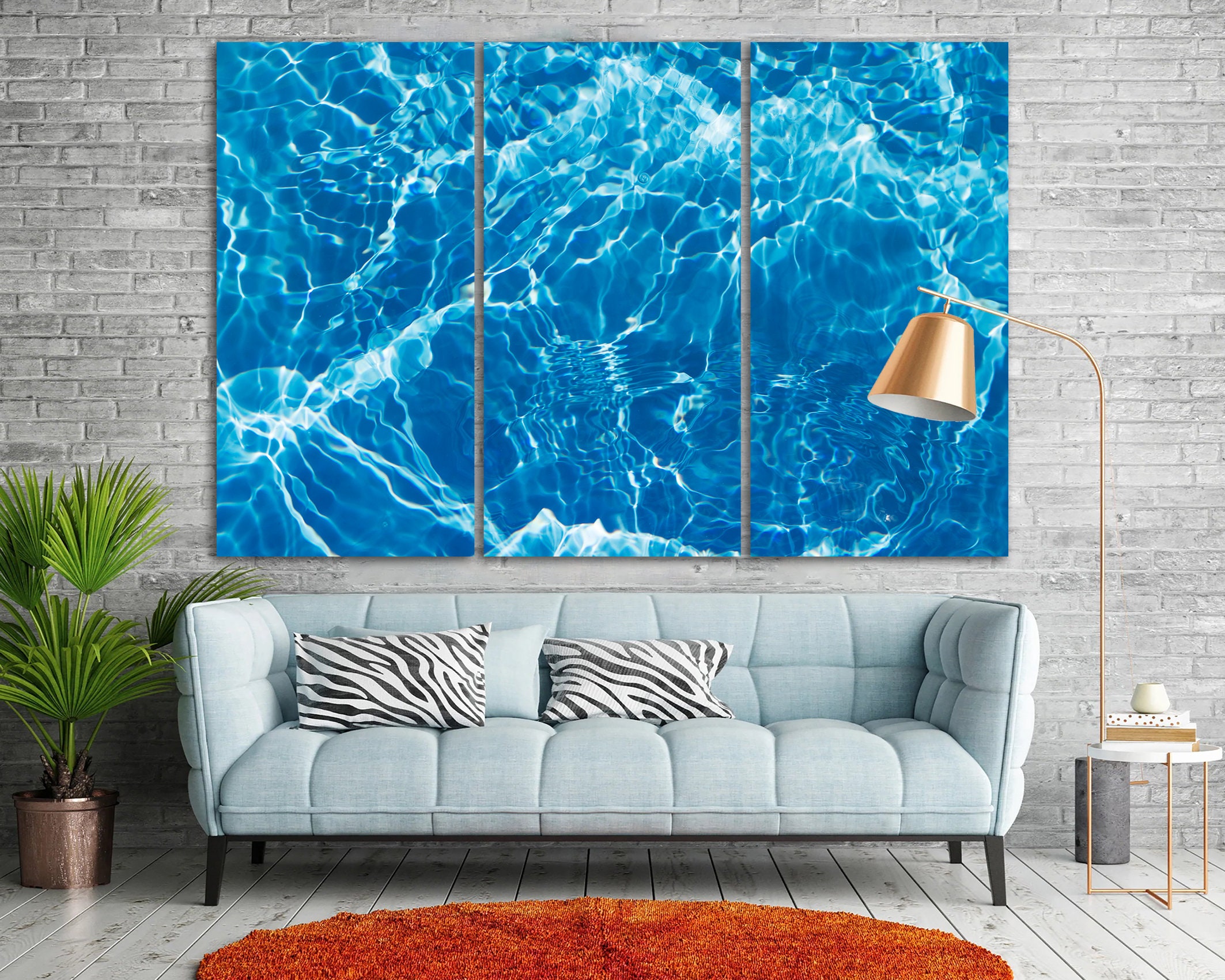 Marble Pool Water Surface Extra Large Wall Art Print on Canvas Blue ...