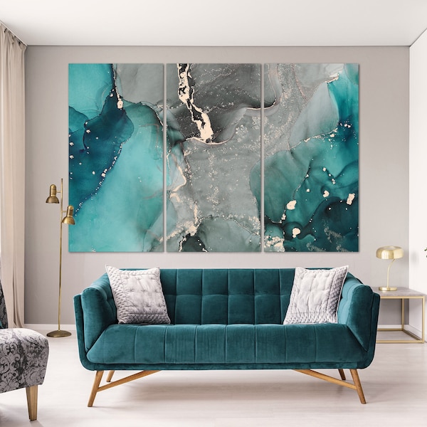 Canvas Grey and Turquoise Wall Art - Etsy