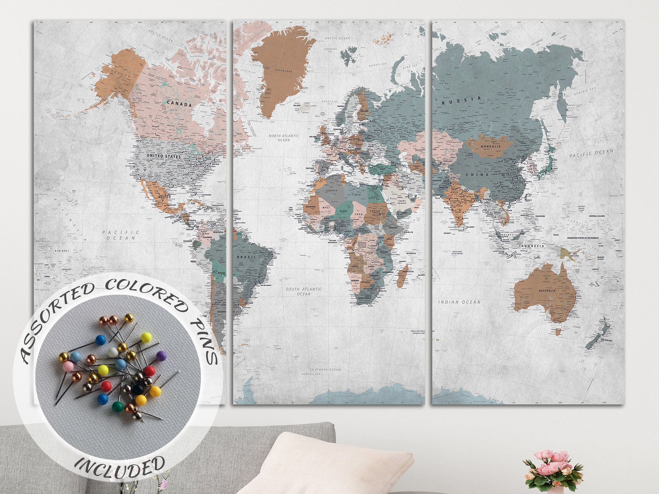 Large Detailed Map to Mark Travels Printable Home Decor Living Room ...