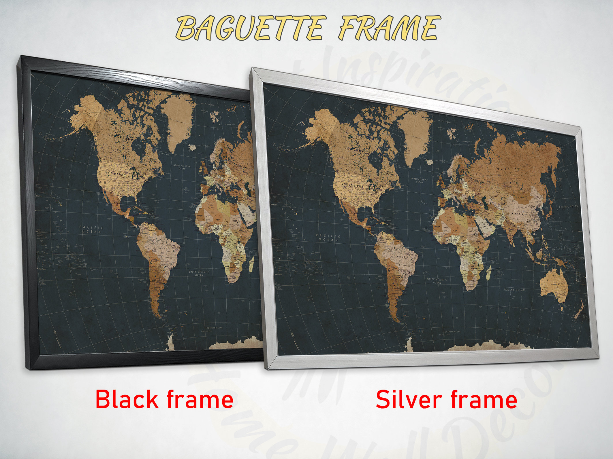 Detailed World Atlas Canvas Print Wall Decor Dark Vintage Travel Map ...