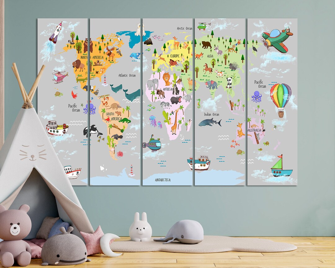 Kids World Map, Kids Wall Decor, Kids Room Wall Art, Baby Room Decor ...