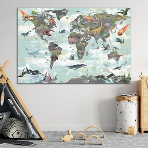 Prehistoric Fantasy Dinosaur World Map Wall Art Kids Room Wall Decor ...