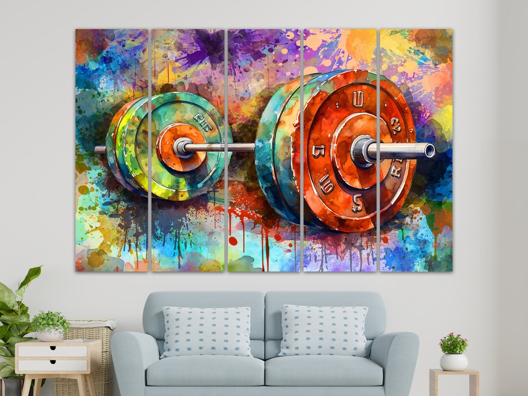 Gym Wall Decor Abstract Colorful Barbell Graffiti Canvas Print ...