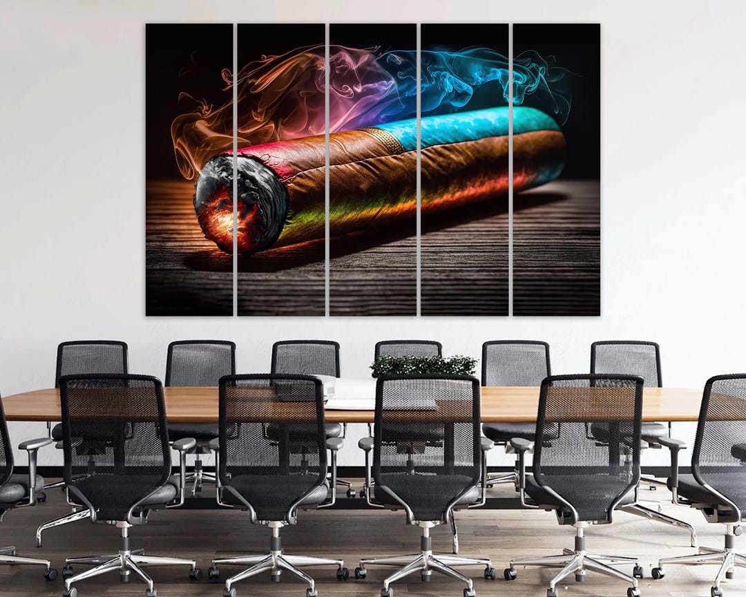 Abstract Cuban Cigar With Colorful Neon Smoke Wall Art Canvas Man Cave ...