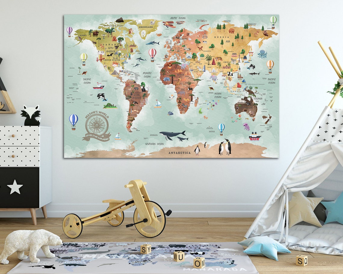 Wanderlust World Map Printable Kids World Map Nursery Homeschooling ...