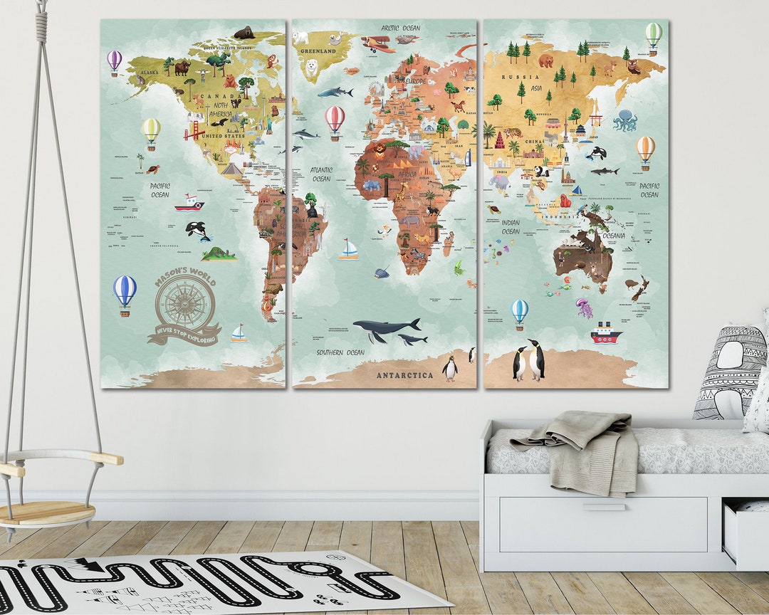 Wanderlust World Map Printable Kids World Map Nursery Homeschooling ...
