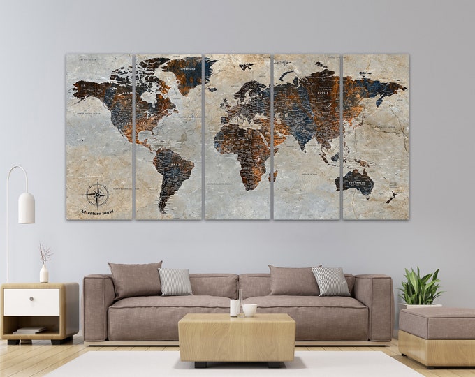 Extra Large World Map Push Pin Minimalist Custom Gift Modern Map Print ...