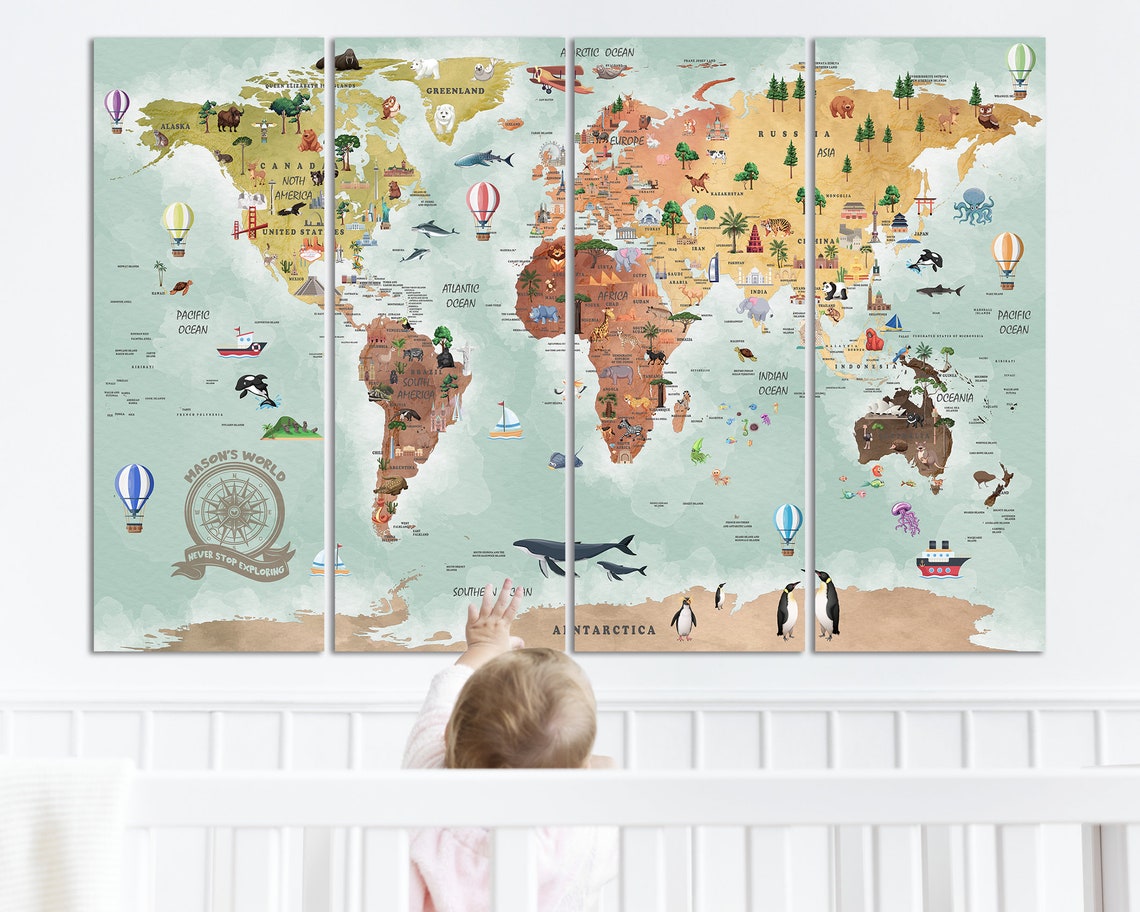 Wanderlust World Map Printable Kids World Map Nursery Homeschooling ...