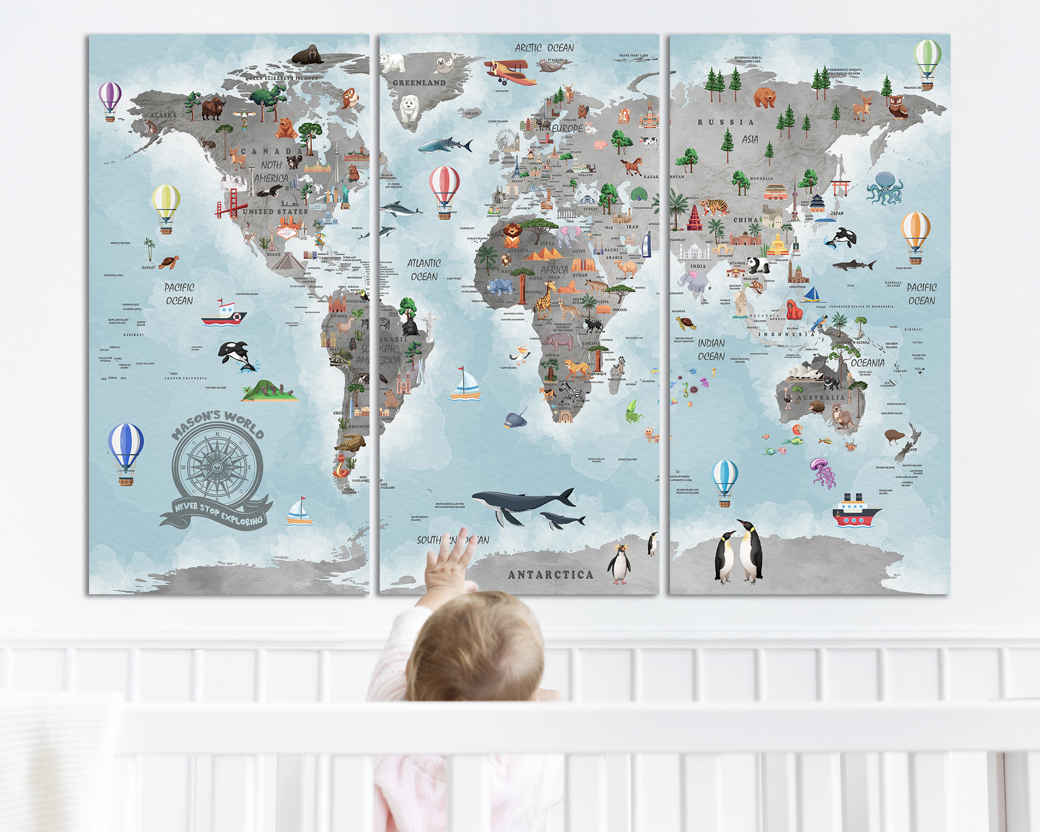 Nursery Decor Kids World Map Large Canvas Print World Map With - Etsy