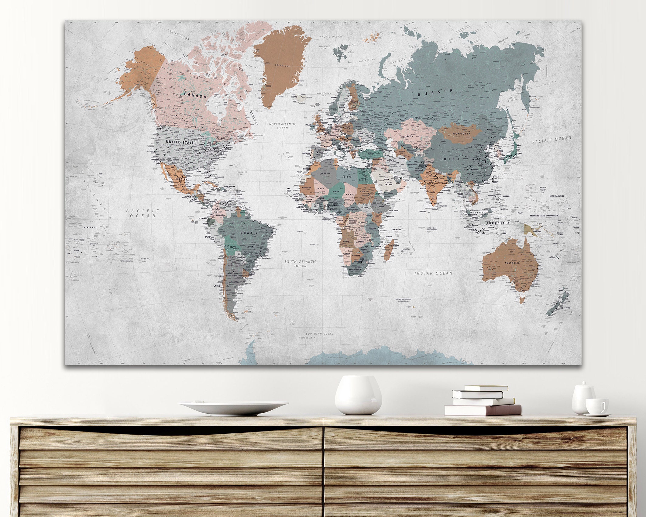 Large Detailed Map to Mark Travels Printable Home Decor Living Room ...