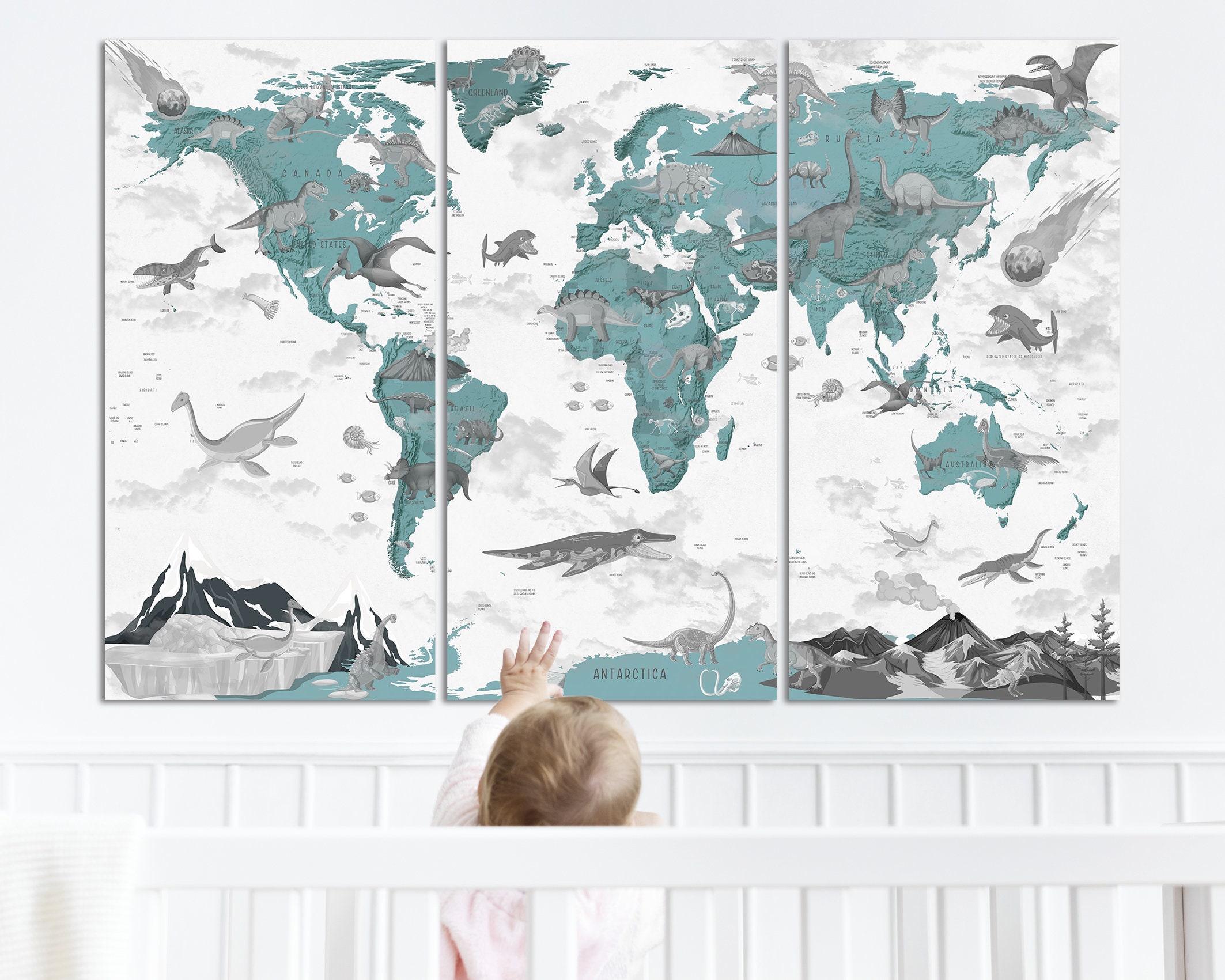Kids World Map Dinosaur Map Animal Map Children Map Map of the World ...