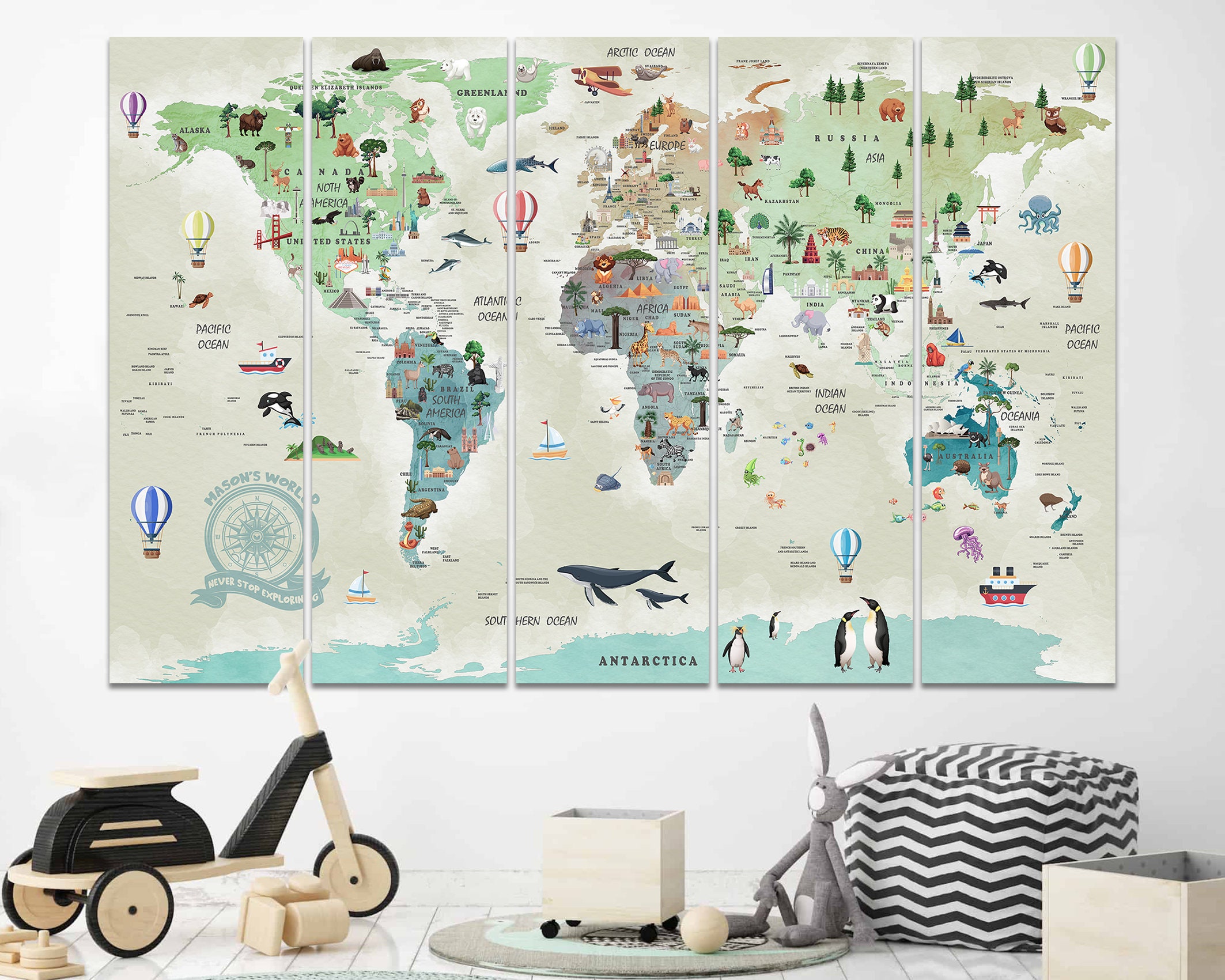 Wall Art Kids Adventure World Map Personalized Canvas Print Map of ...