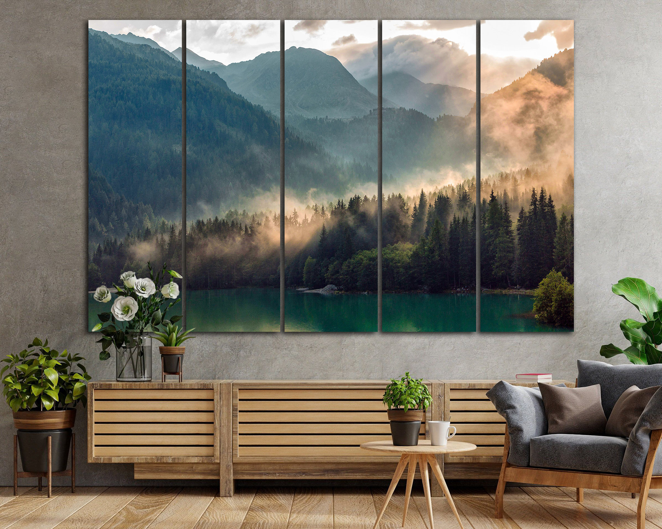 Large Canvas Mountain Forest Wall Art Foggy Mountains Landscape Wall ...