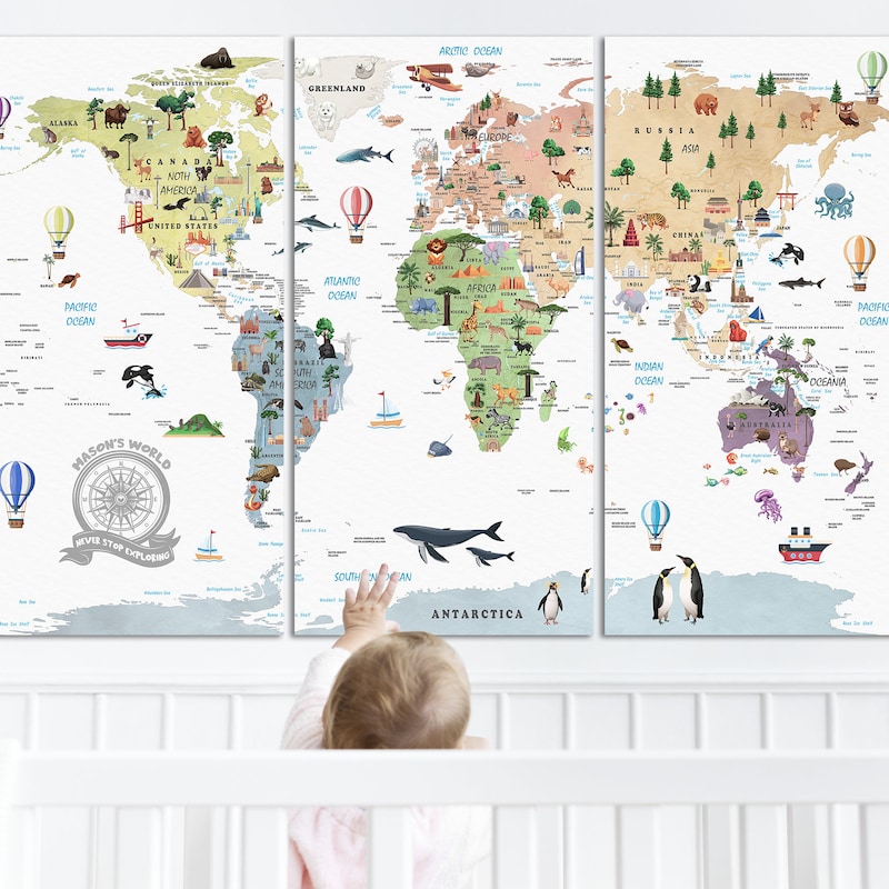 Kids World Map - Etsy