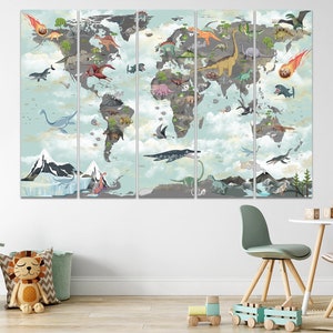 Prehistoric Fantasy Dinosaur World Map Wall Art Kids Room Wall Decor ...