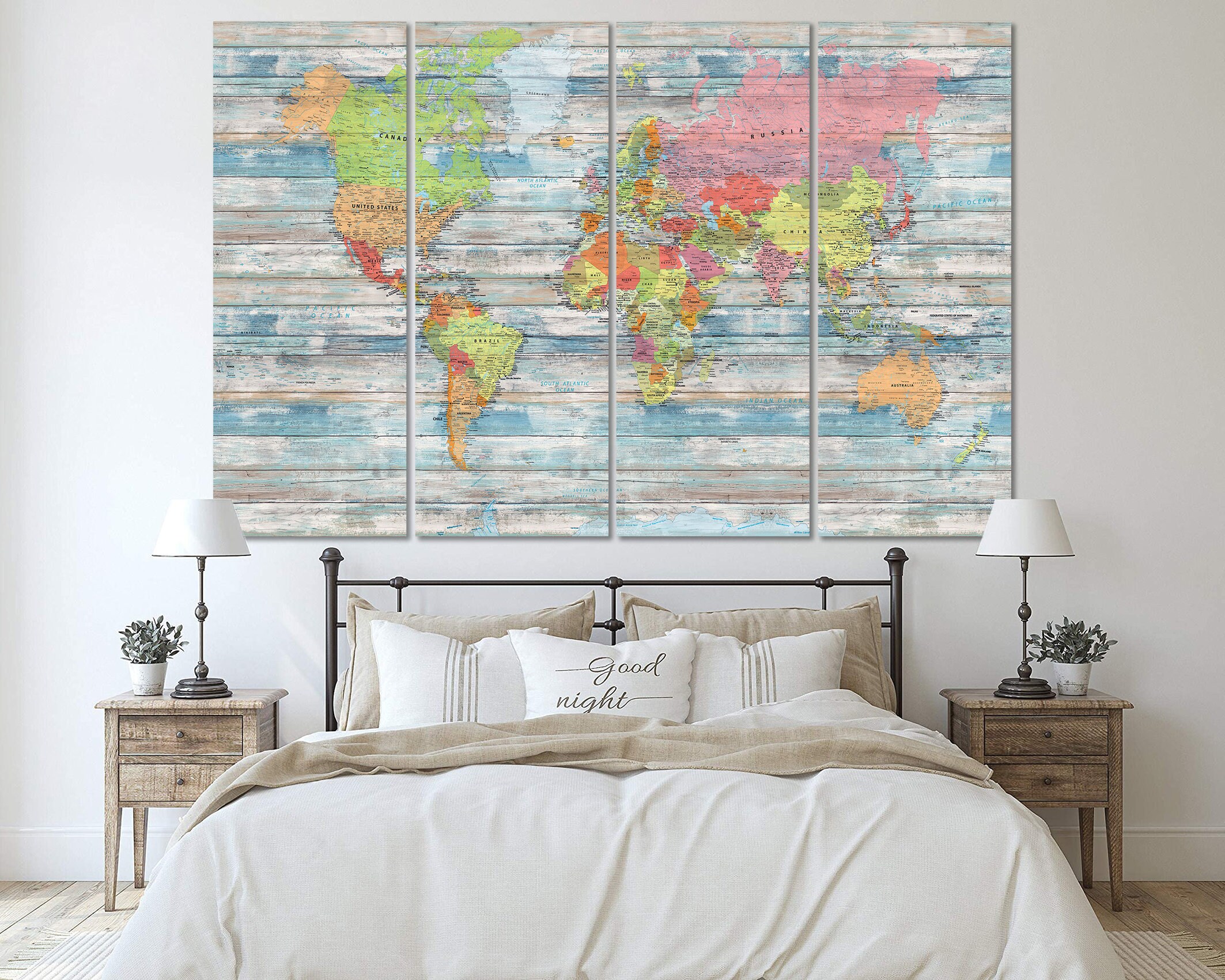 Large World Map Push Pin Nautical Style Huge Travel Wall Decor Modern ...