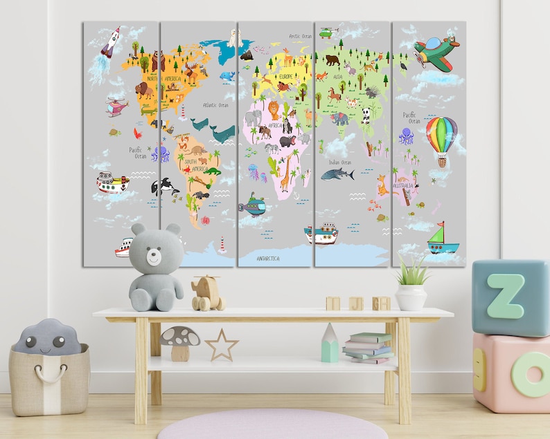Kids World Map, Kids Wall Decor, Kids Room Wall Art, Baby Room Decor ...