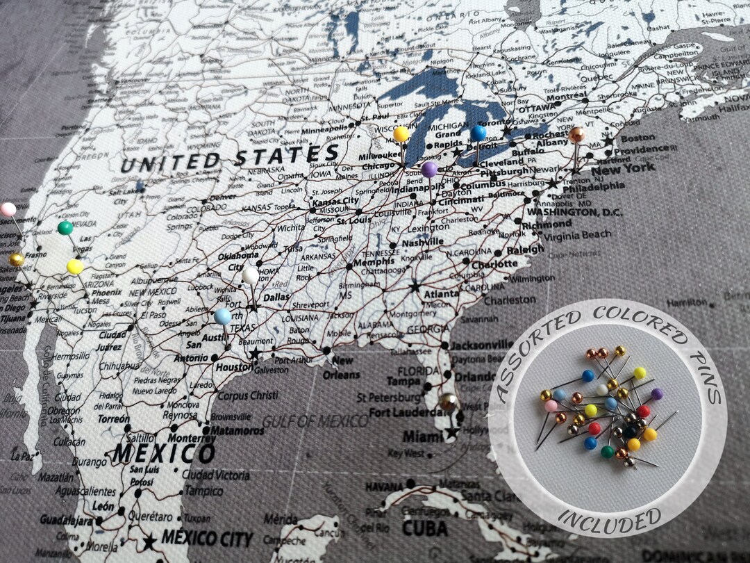 Large Detailed World Map Canvas Push Pin Travels Map Extra Large Wall ...