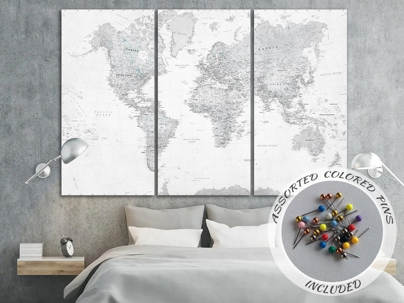 Large World Map to Mark Visited Places Printable Home Décor Living Room ...