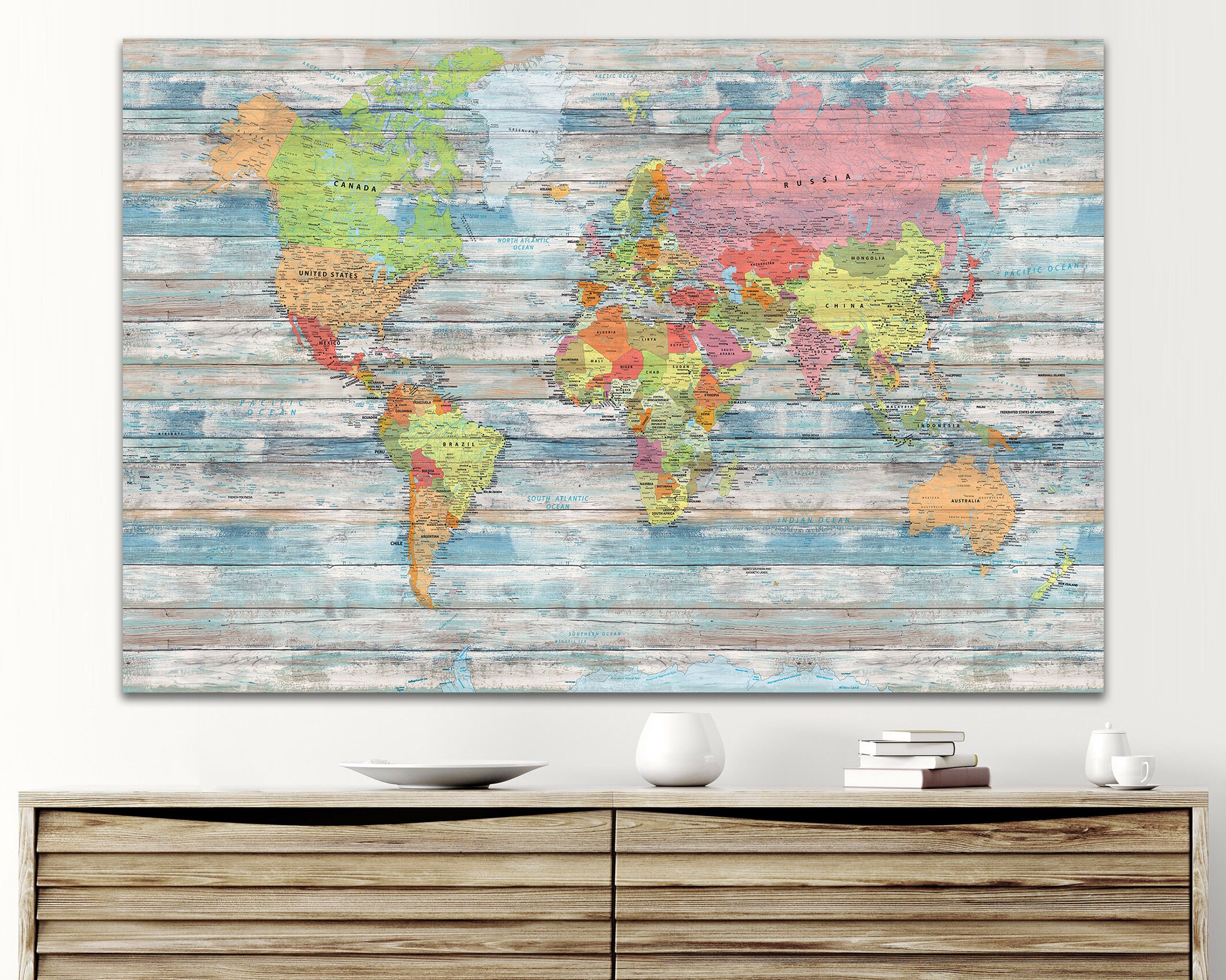 Large World Map Push Pin Nautical Style Huge Travel Wall Decor Modern ...