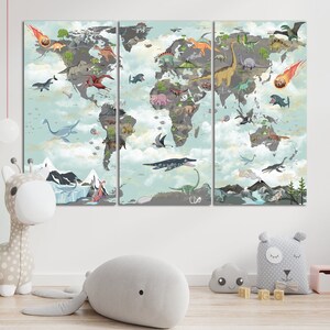 Prehistoric Fantasy Dinosaur World Map Wall Art Kids Room Wall Decor ...