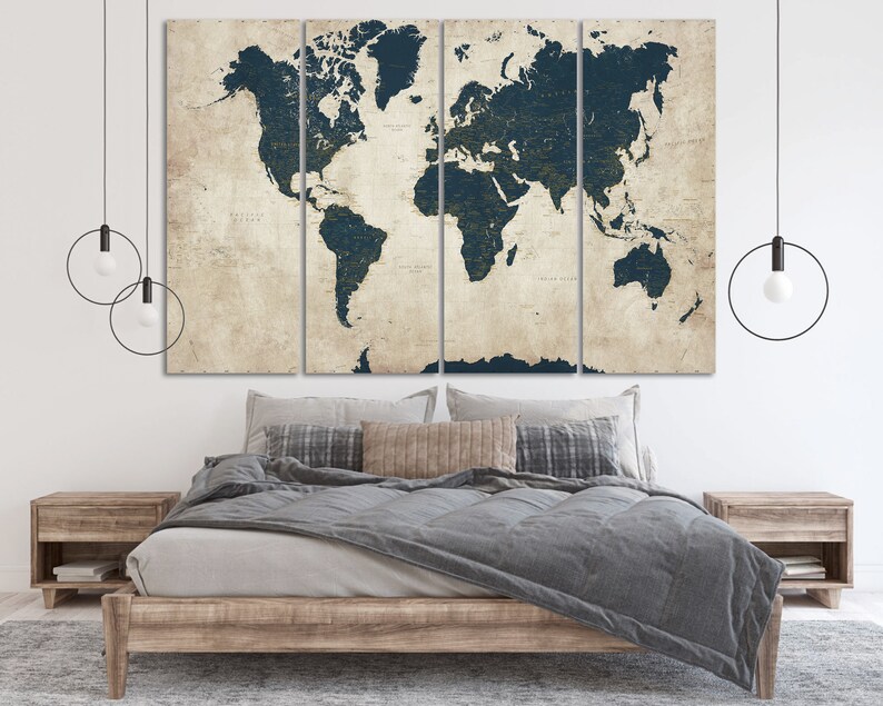 Detailed World Map Living Room Home Decor Extra Large Wall Art Canvas ...