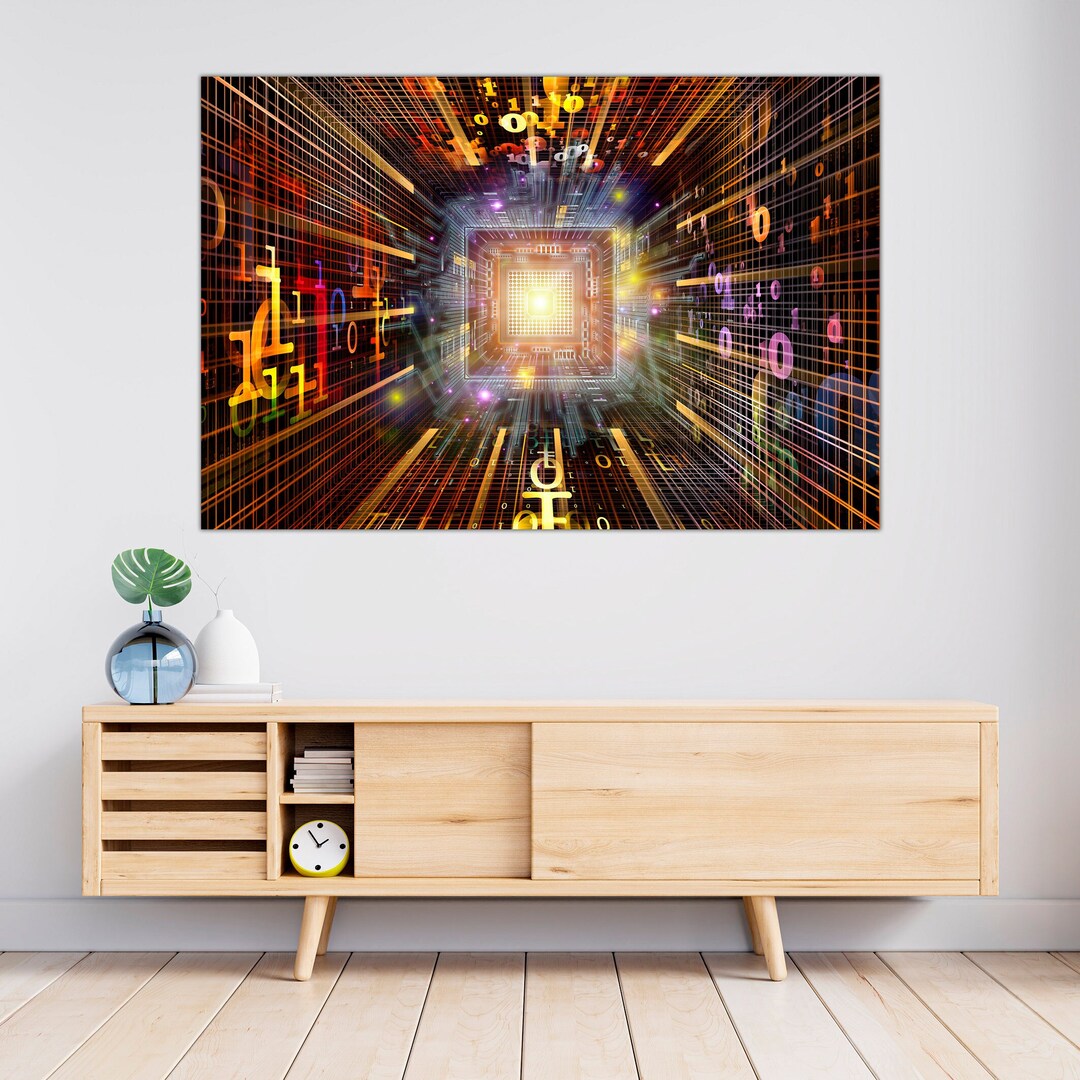 Abstract Tech Wall Art Processor Wall Art Binary Code Print IT Wall Art Canvas Print Large ...