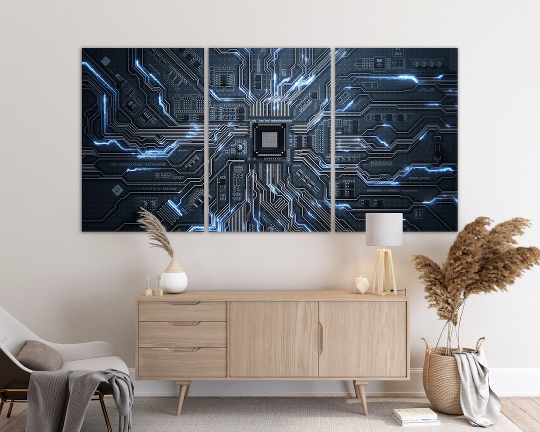 Navy Blue Circuit Board Canvas Wall Art Print Hi-tech Wall Decor Art ...