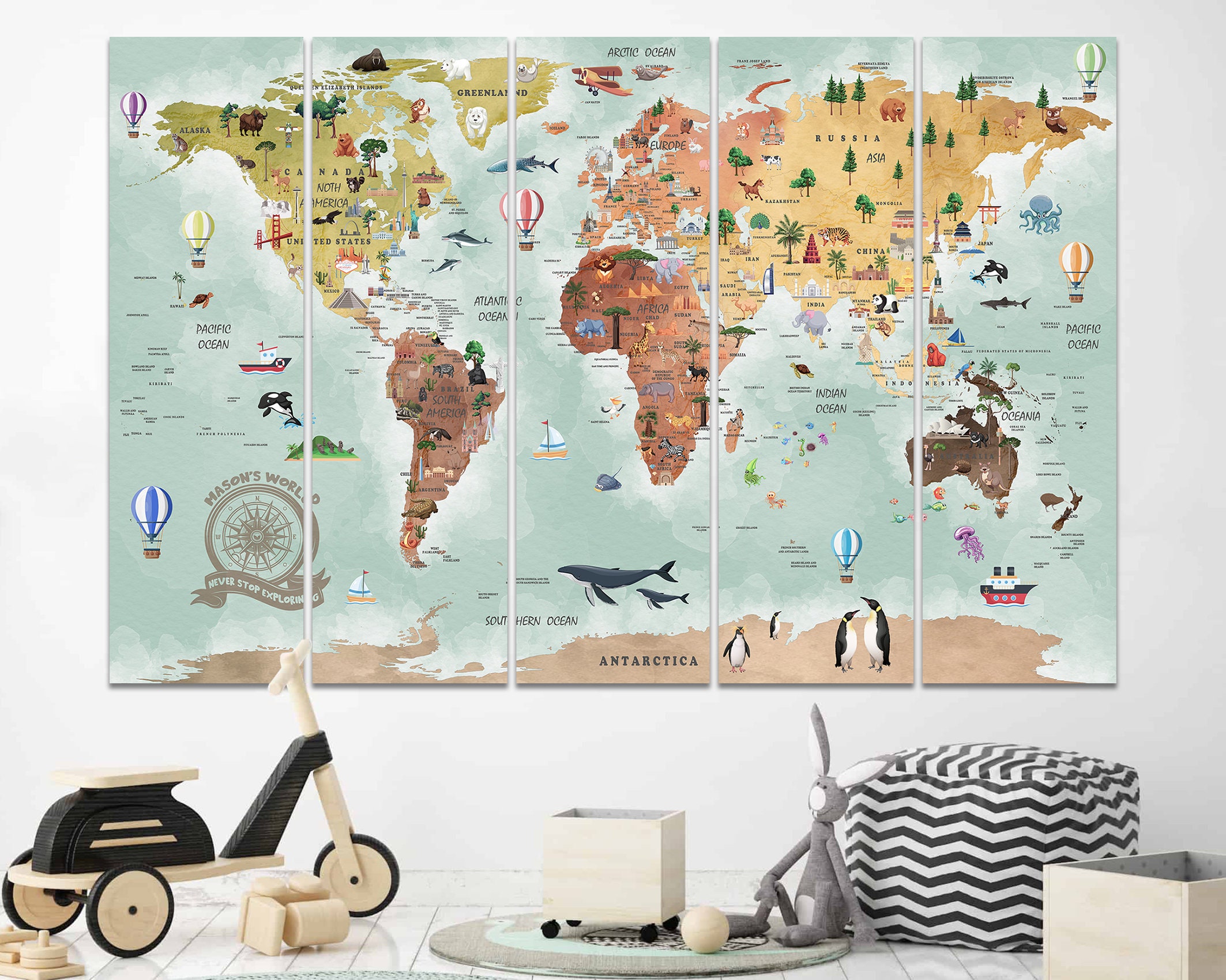 Wanderlust World Map Printable Kids World Map Nursery Homeschooling ...