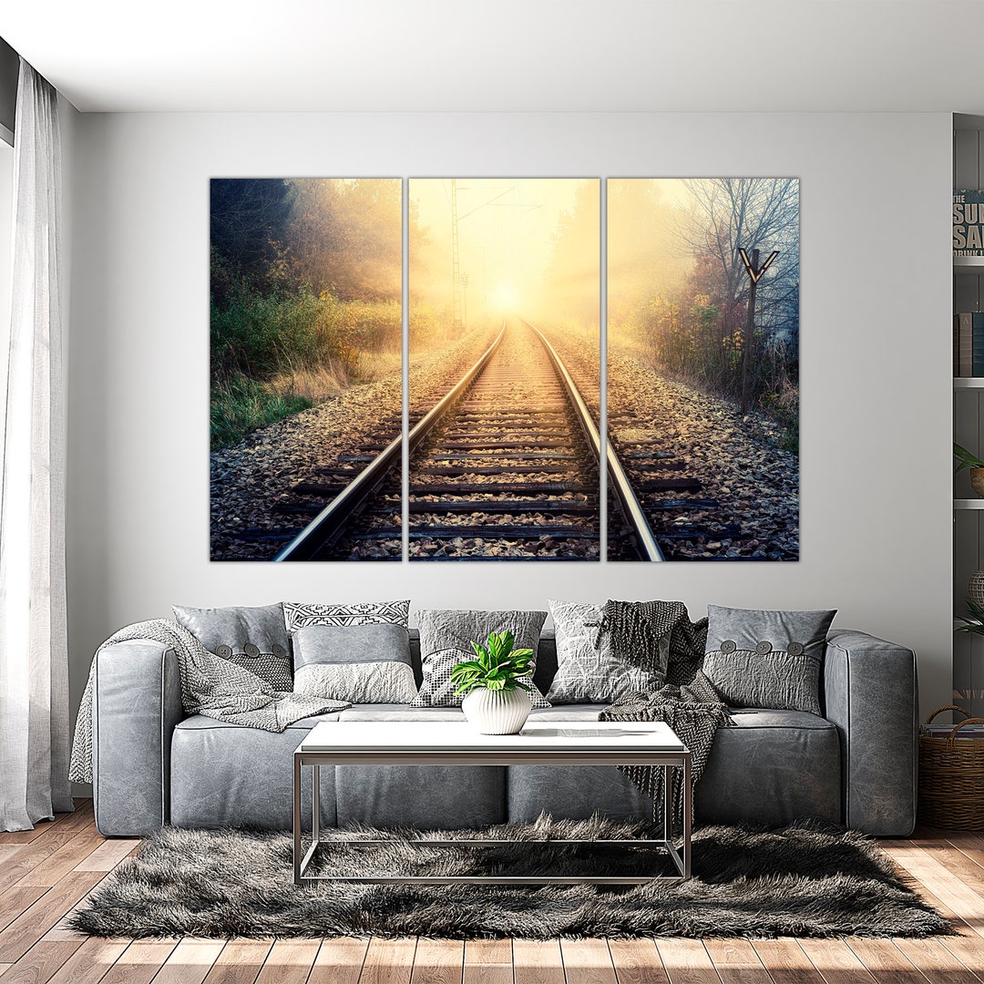 Railway Wall Art Railroad Wall Art Train Rail Art Canvas Print Office ...