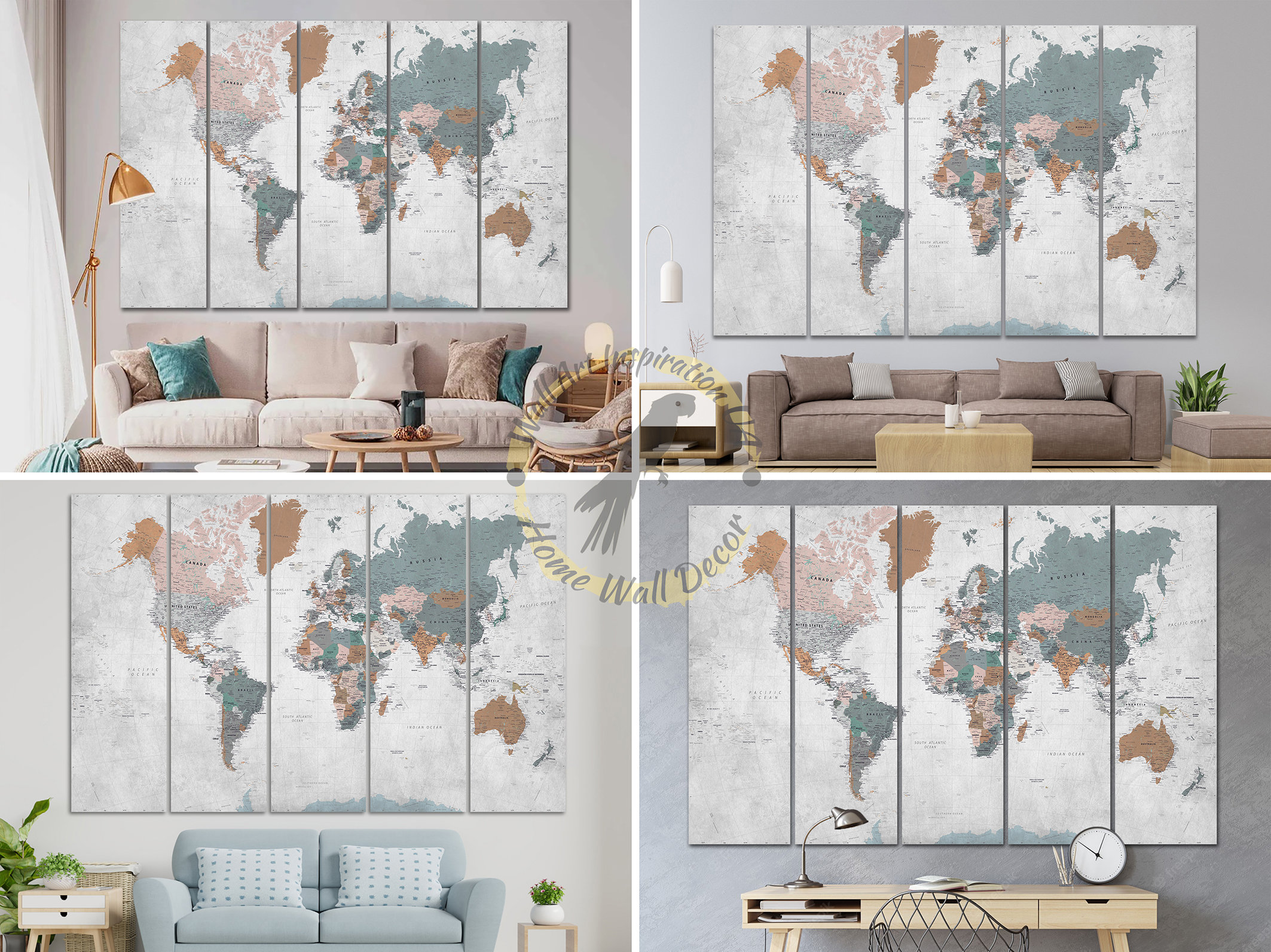 Large Detailed Map to Mark Travels Printable Home Decor Living Room ...
