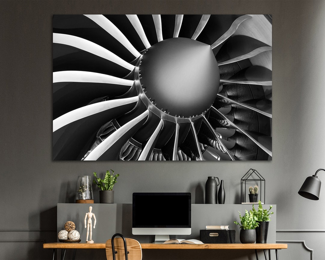 Jet Engine Turbine Wall Art Abstract Geometry Canvas Print Aircraft ...