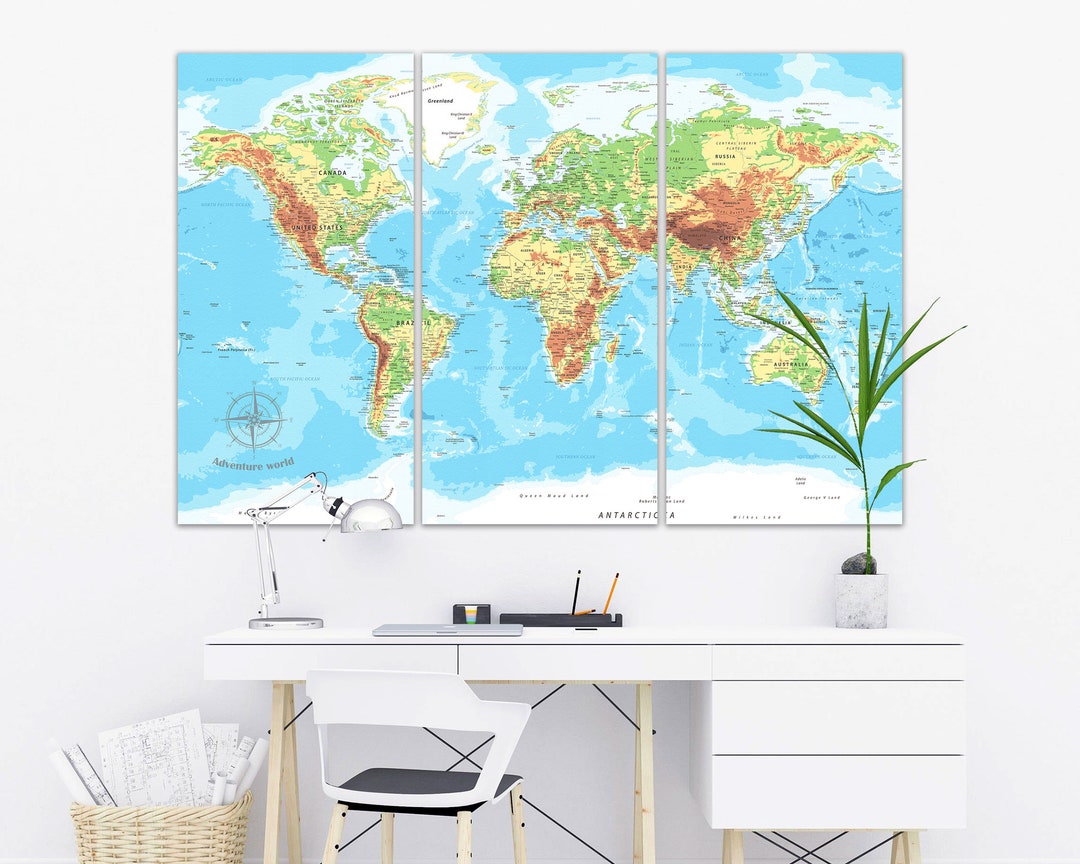 Large Detailed World Map Canvas Personalized World Map Home Decor ...