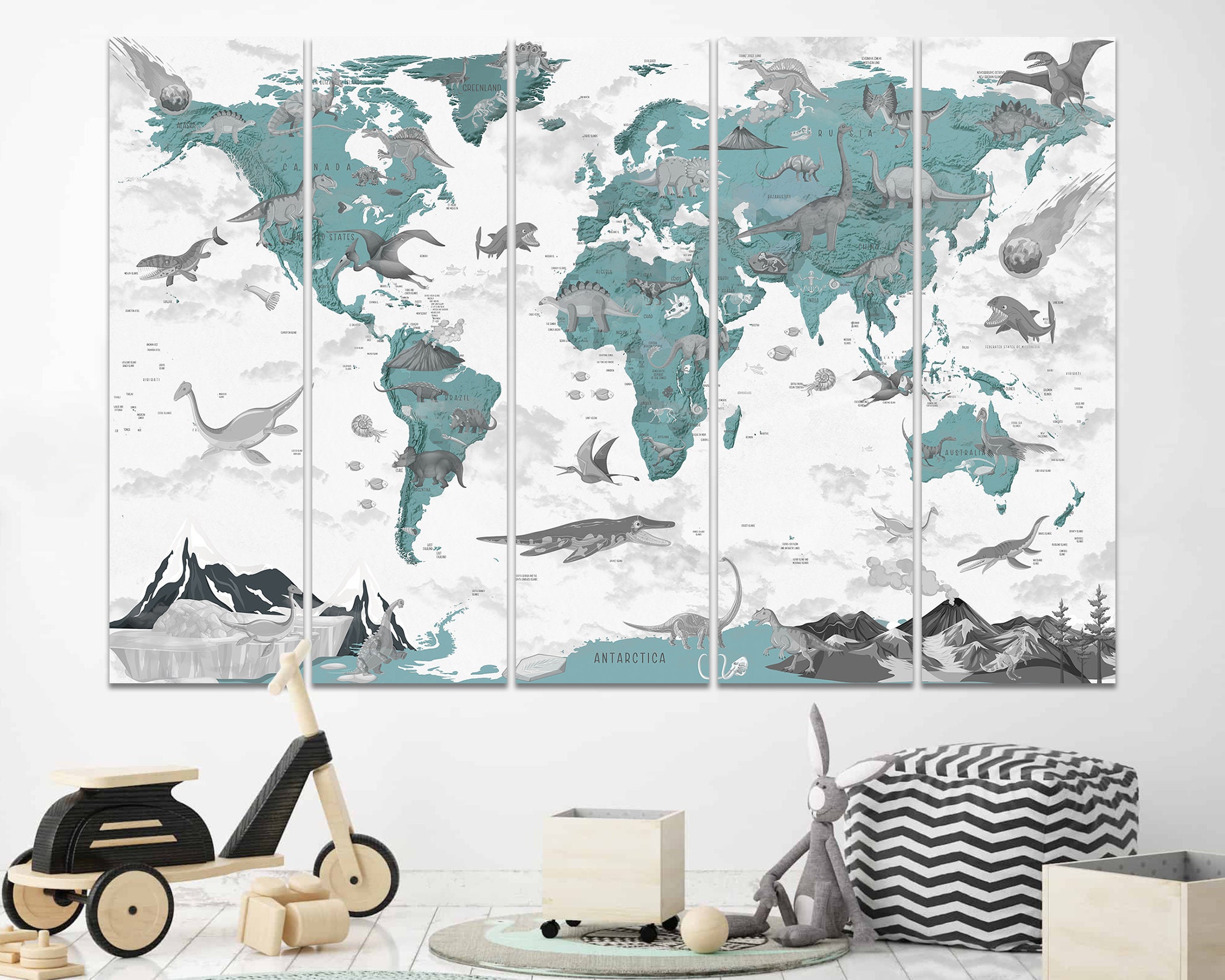 Kids World Map Dinosaur Map Animal Map Children Map Map of the World ...