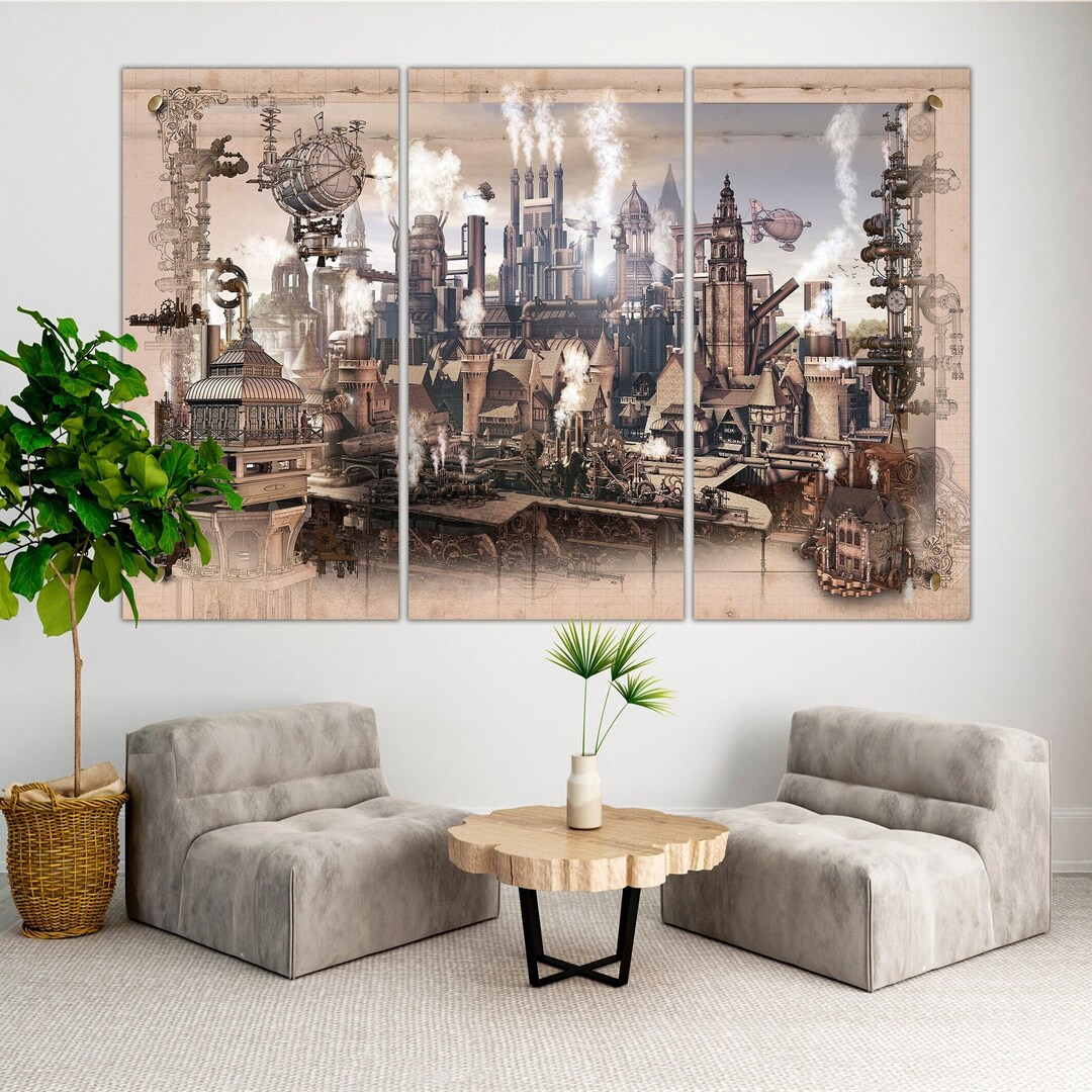 Steampunk Wall Art Vintage Wall Decor Large Canvas Print Retro ...