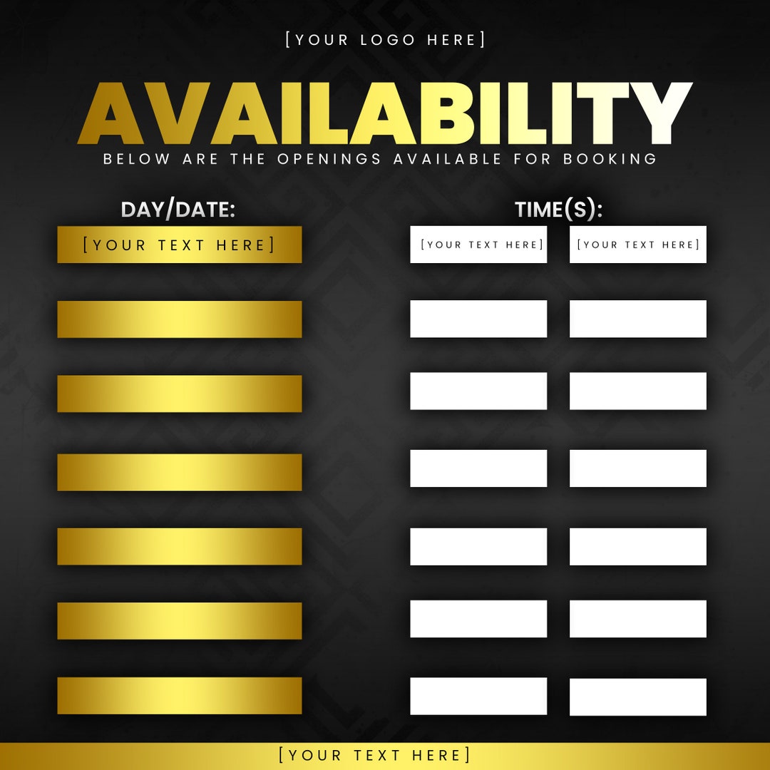 Availability Template - Gold | DIY Flyer/template - Etsy