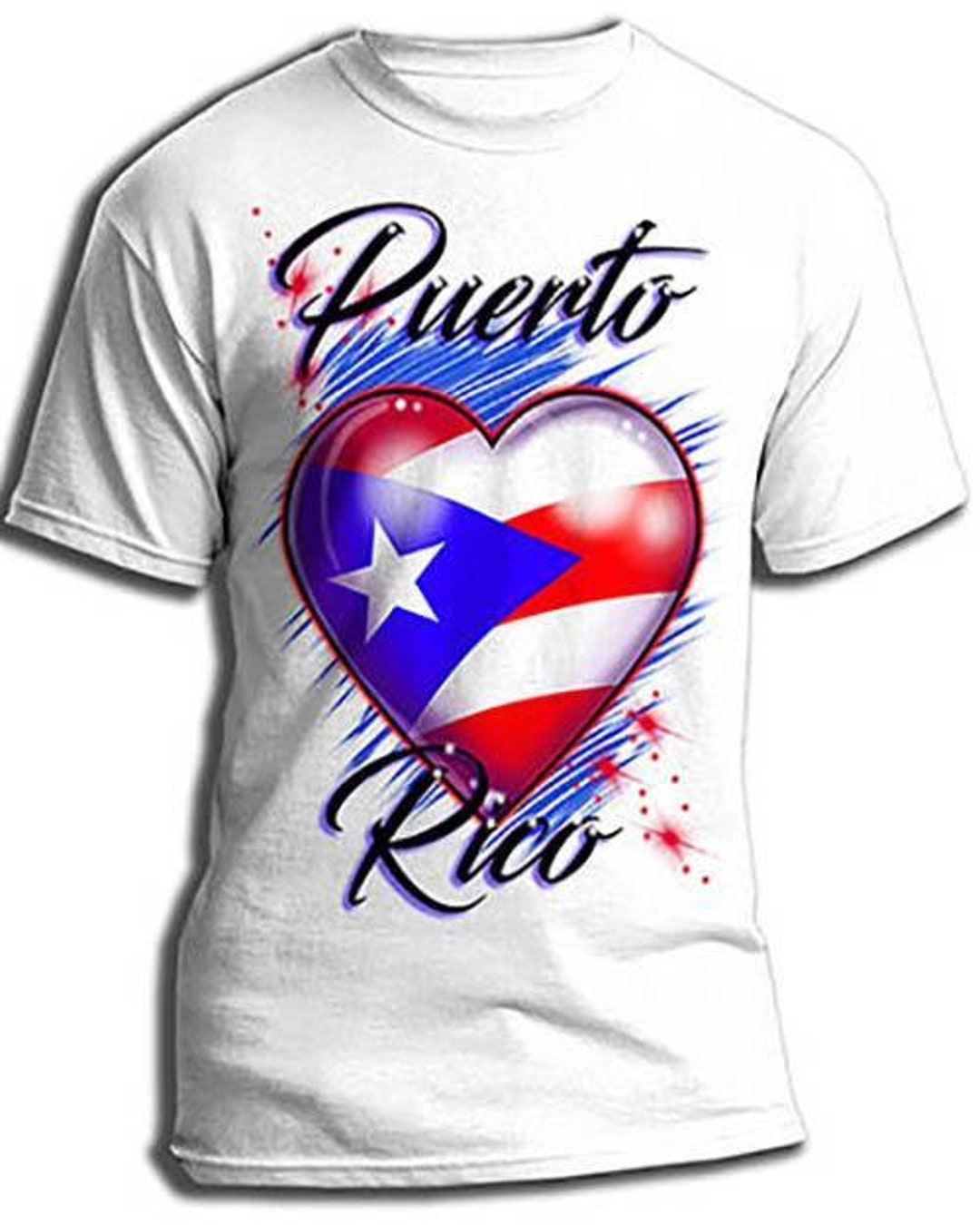 F034 Personalized Airbrushed Puerto Rico Flag Heart Tee Shirt - Etsy