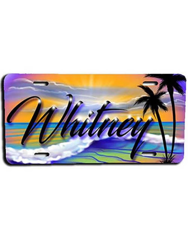 E004 Personalized Airbrush Beach Scene License Plate Tag - Etsy