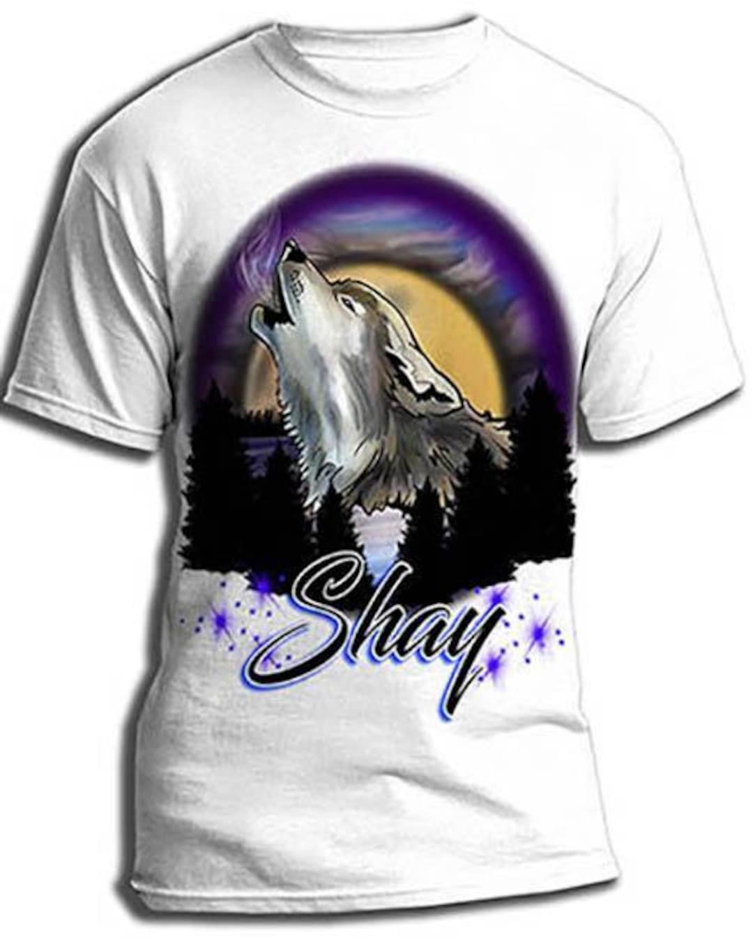 I011 Personalized Airbrush Howling Wolf Tee Shirt - Etsy