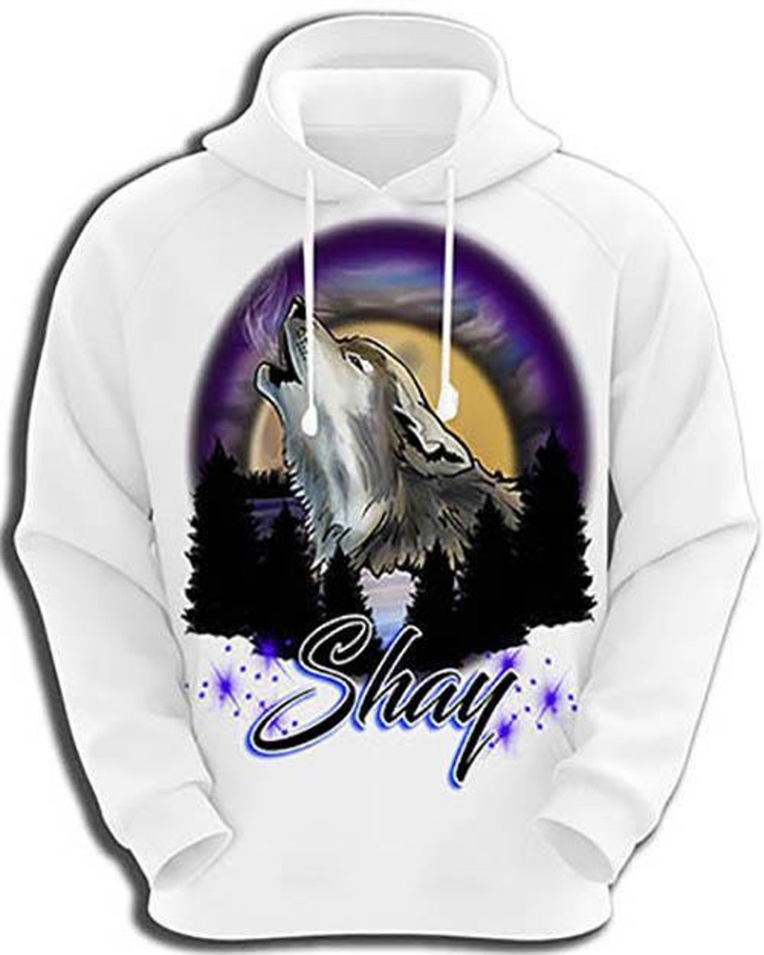 I011 Personalized Airbrush Howling Wolf Hoodie Sweatshirt - Etsy