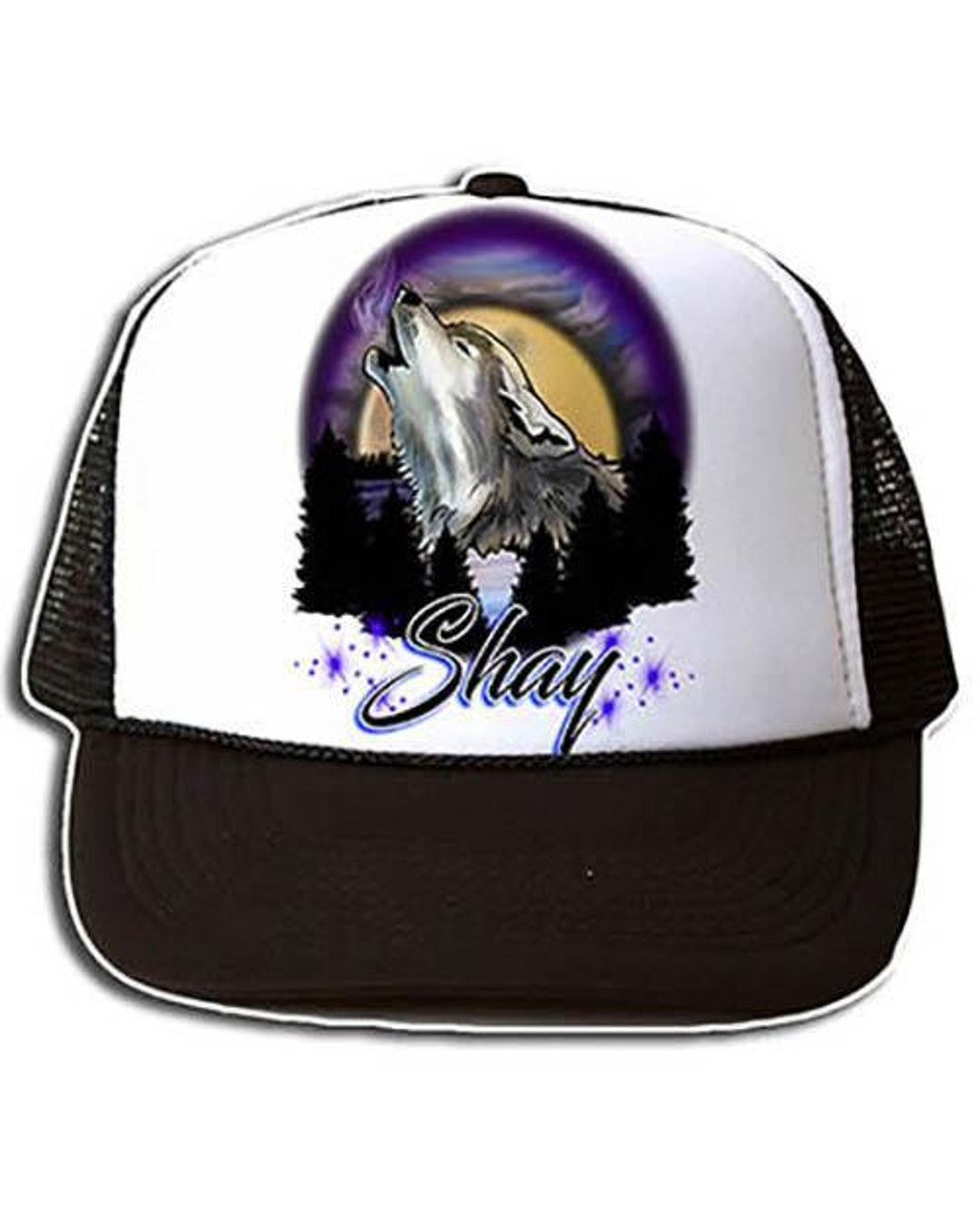 I011 Personalized Airbrush Howling Wolf Snapback Trucker Hat - Etsy