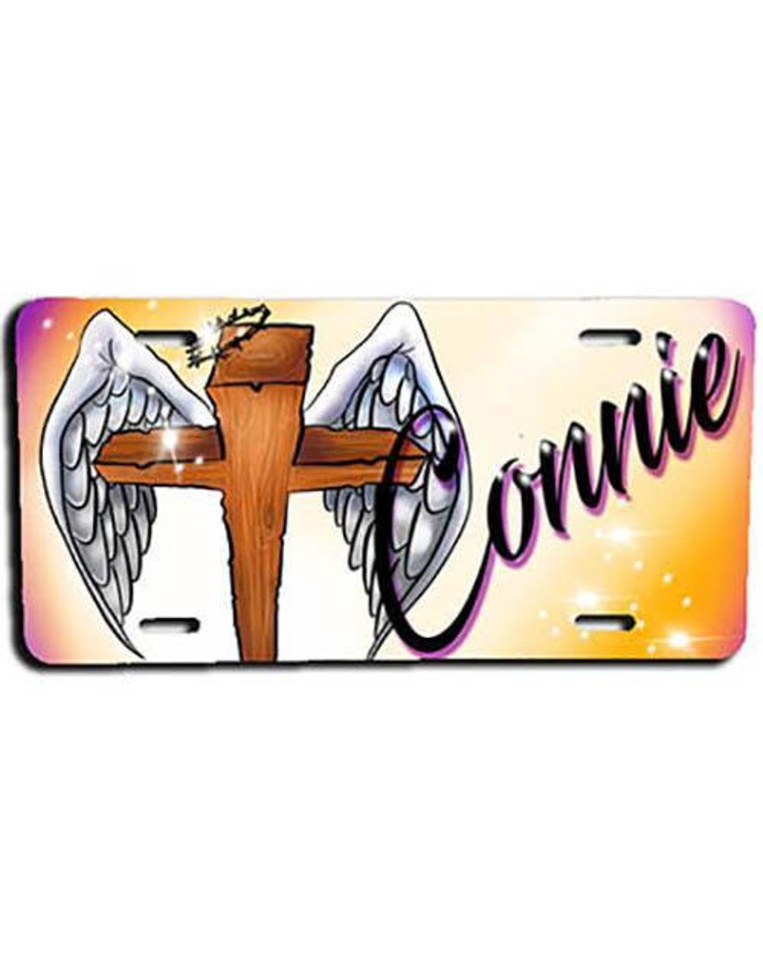 H010 Personalized Airbrushed Angel Wings Christian Cross License Plate ...