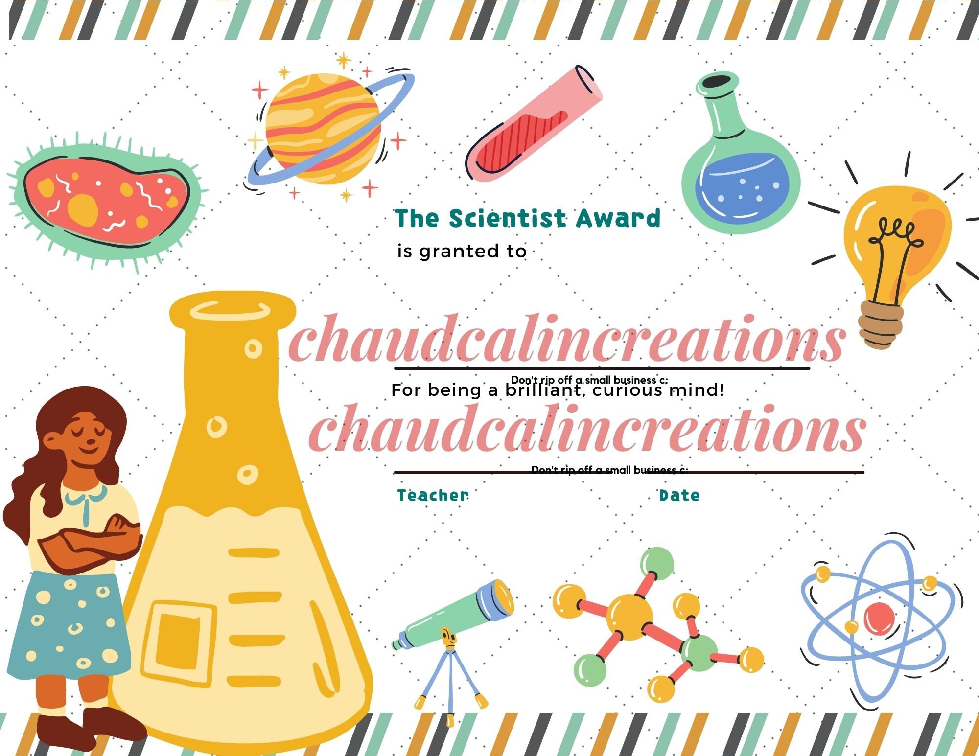 Certificate: Scientist Award Printable (girl Ver.) - Etsy