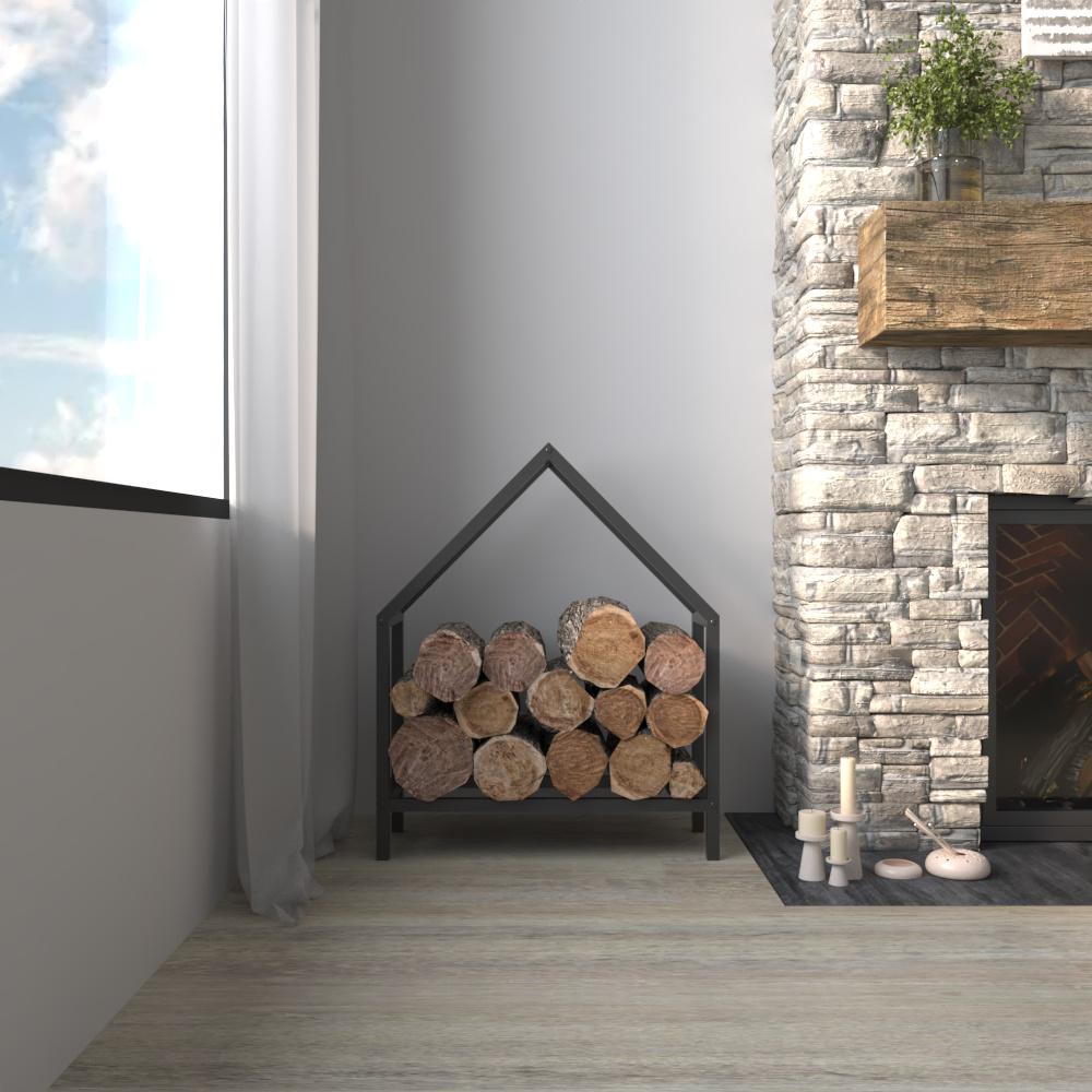 House-shaped Indoor Firewood Storage Rack, Modern Metal Log Organizer ...