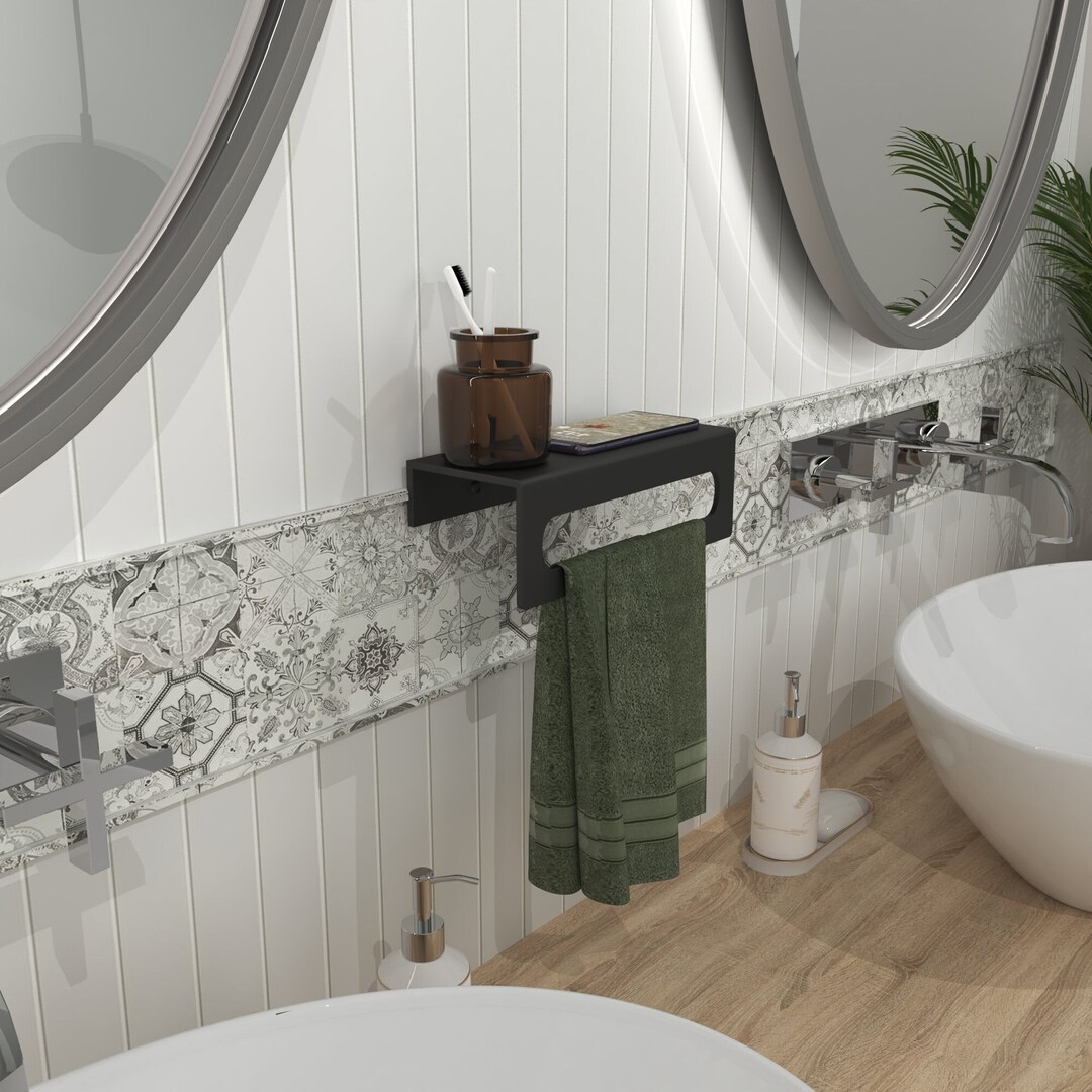 Modern Towel Rack With Shelf for Bathroom & Kitchen Storage Wall ...