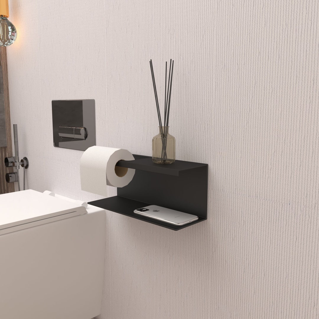 Modern Metal Toilet Paper Holder With Shelf: Wall Mount Bathroom ...